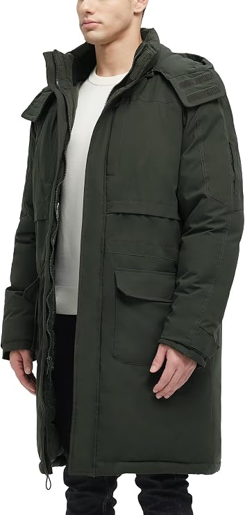 Rejork Men's Extra Long Parka Winter Coats Hooded Puffer Jacket Heavy ...