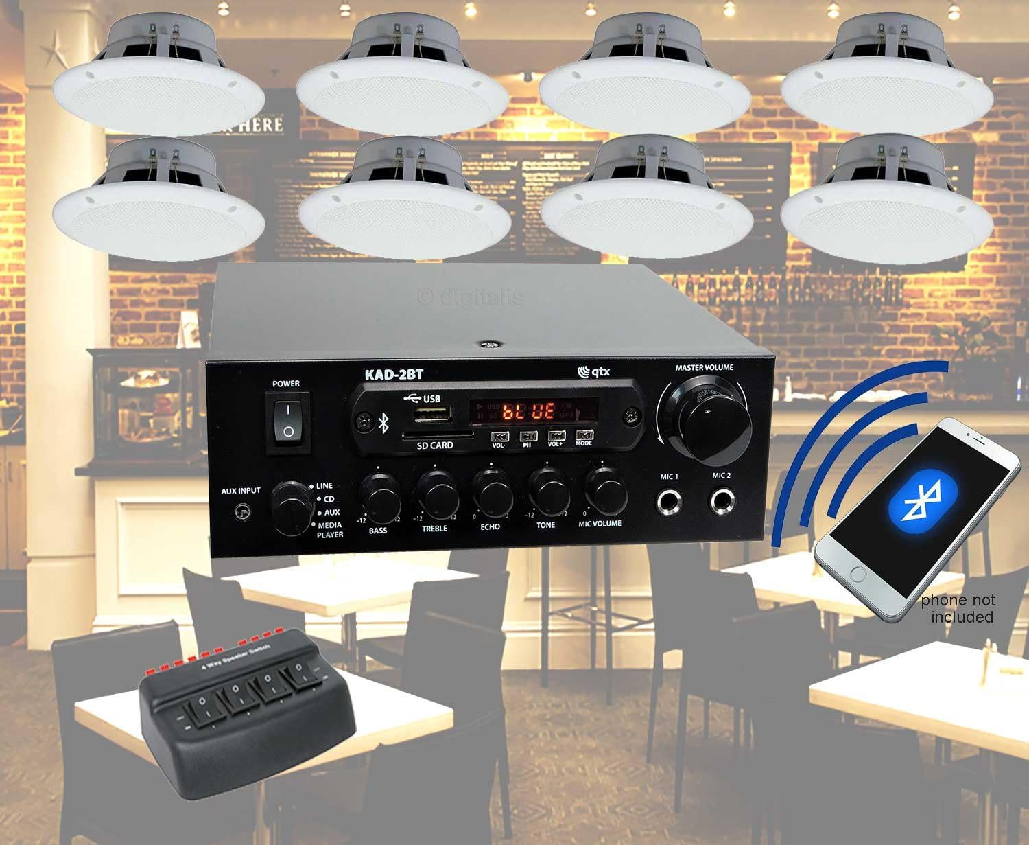 Cafe Restaurant Shop Bluetooth Amplifier Ceiling Speaker System Kit ...