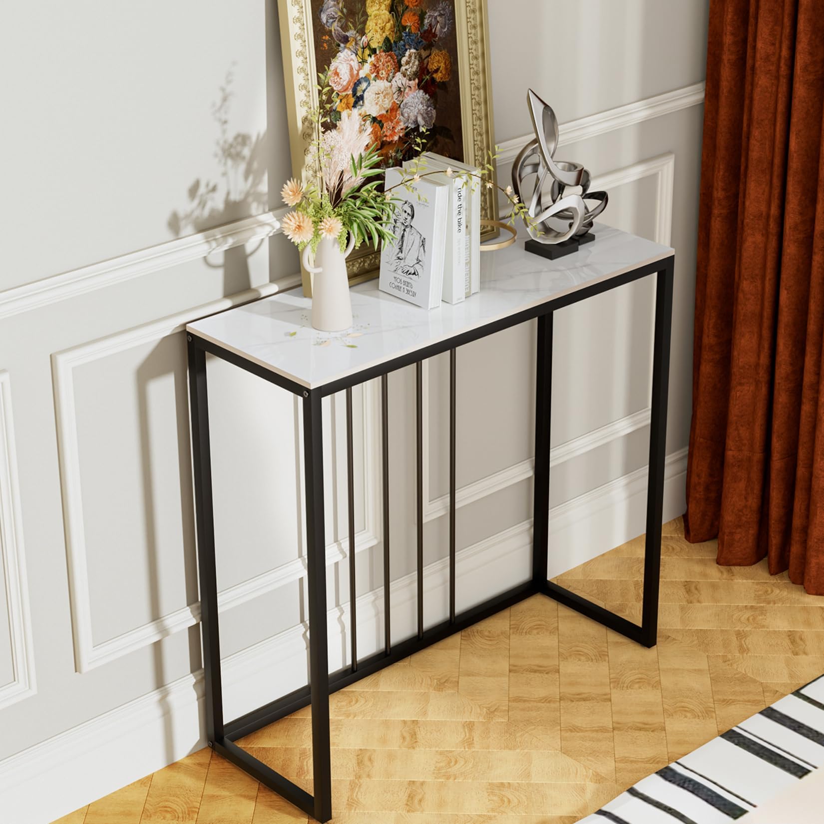 FATIVO 2 Tier Console Table Hallway Unit: Marble Top Consoles Desk ...