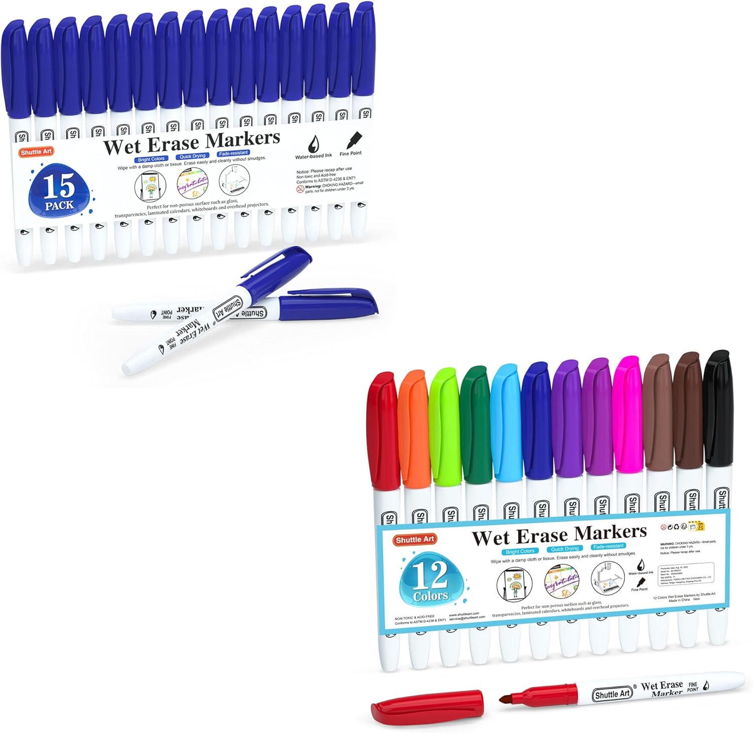 Amazon.com : Shuttle Art Wet Erase Markers Bundle - 12 Colors + 15 Pack ...