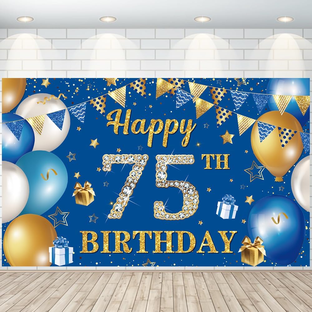Amazon.com : 75 Birthday Decorations Happy 75th Birthday Backdrop ...