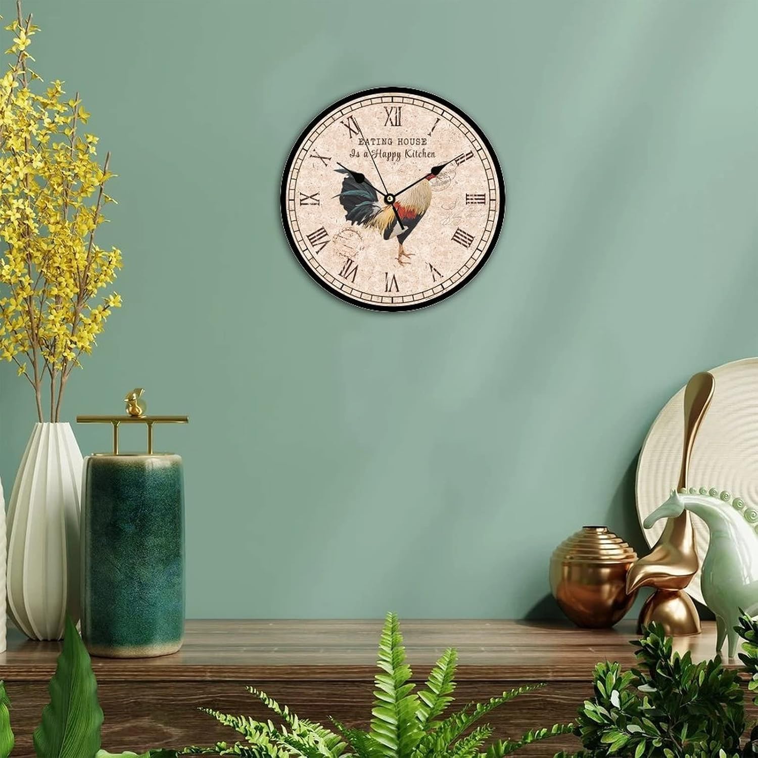 Vrurinss Reloj de pared de madera de gallo de animales de granja cita ...