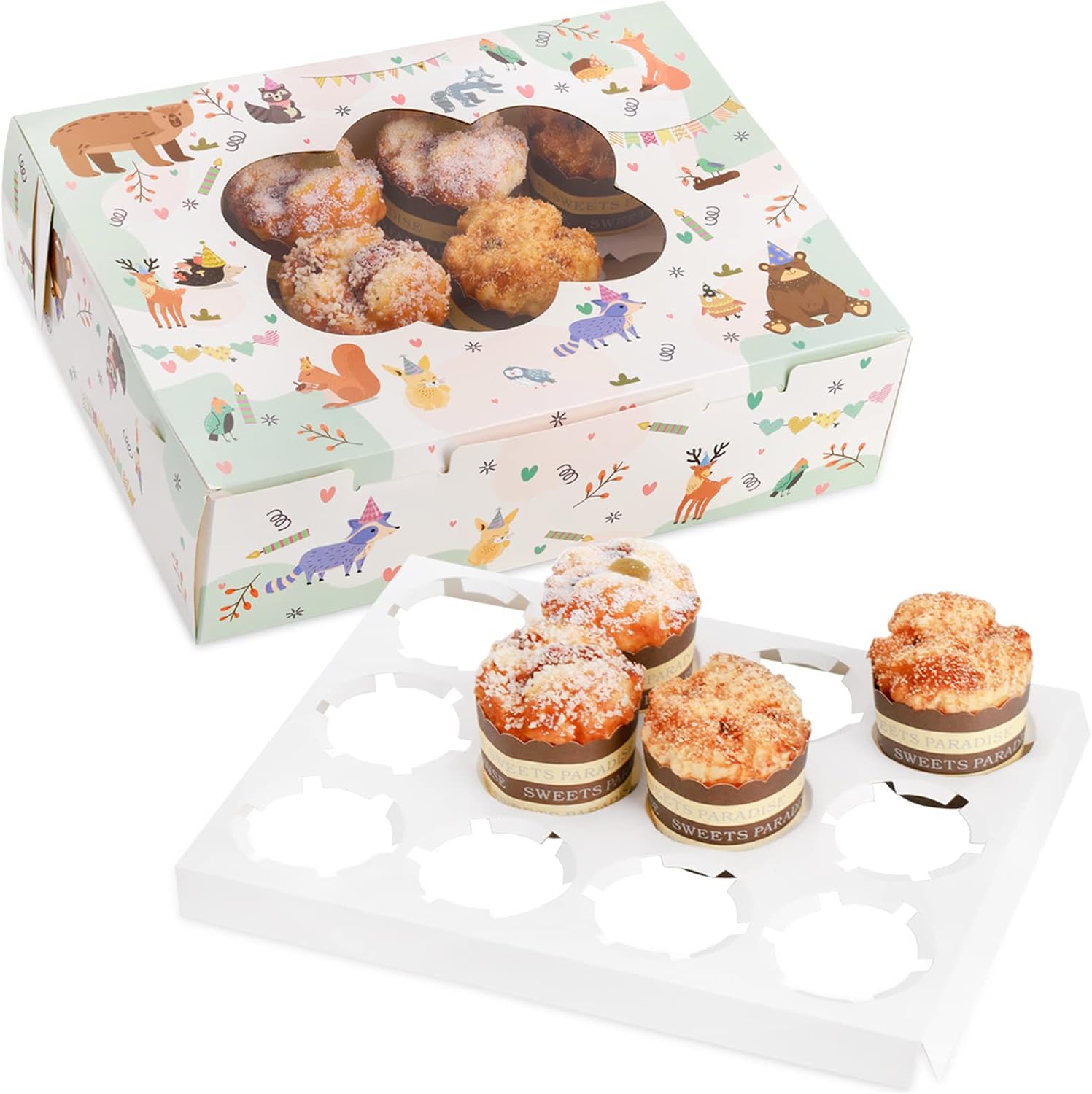 Amazon.com: Hiceeden 20 Pack Cute Cupcake Boxes Hold 12 Count Cupcakes ...
