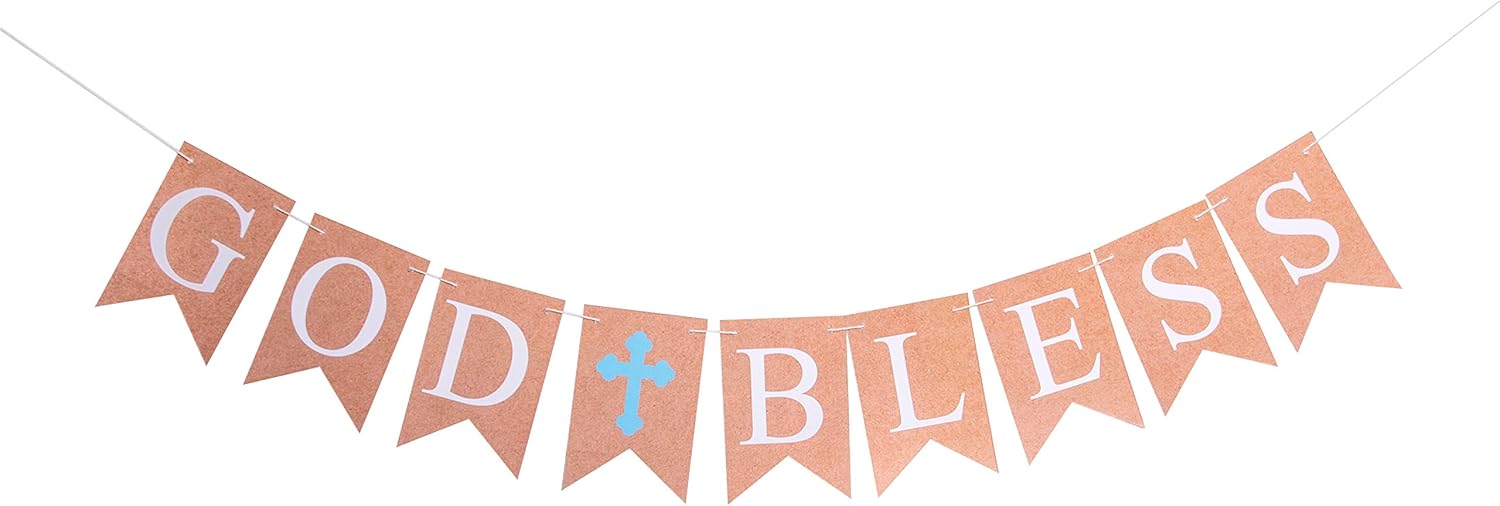 Amazon.com: Swanky Party Box | White & Blue God Bless Baptism Bunting ...