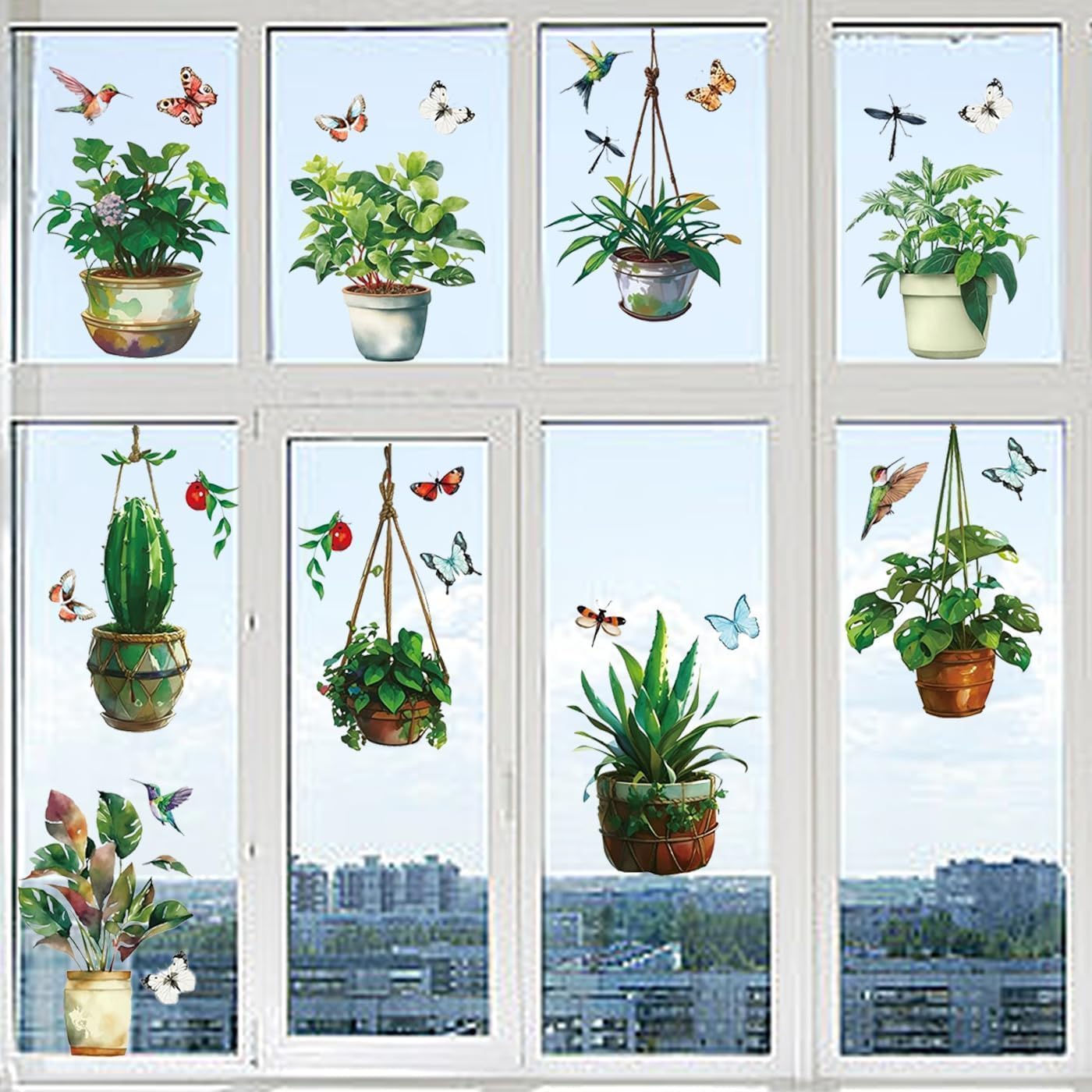 Amazon.com: PLIGREAT 9 Sheets Hanging Potted Green Plants Window ...
