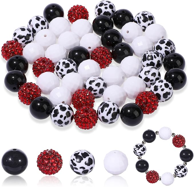 Amazon.com: TXIN 50 Pieces Cow Beads 20mm Dot Printed Black White Red ...