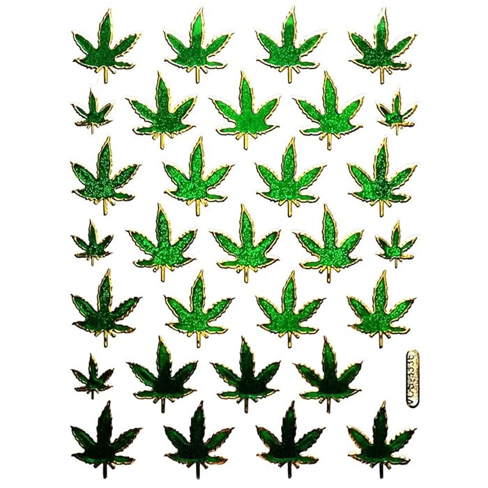 Buy PP Sticker 1 Sheet Shiny Marijuana Leaf Pot Weed Grass Ganja Hippie ...