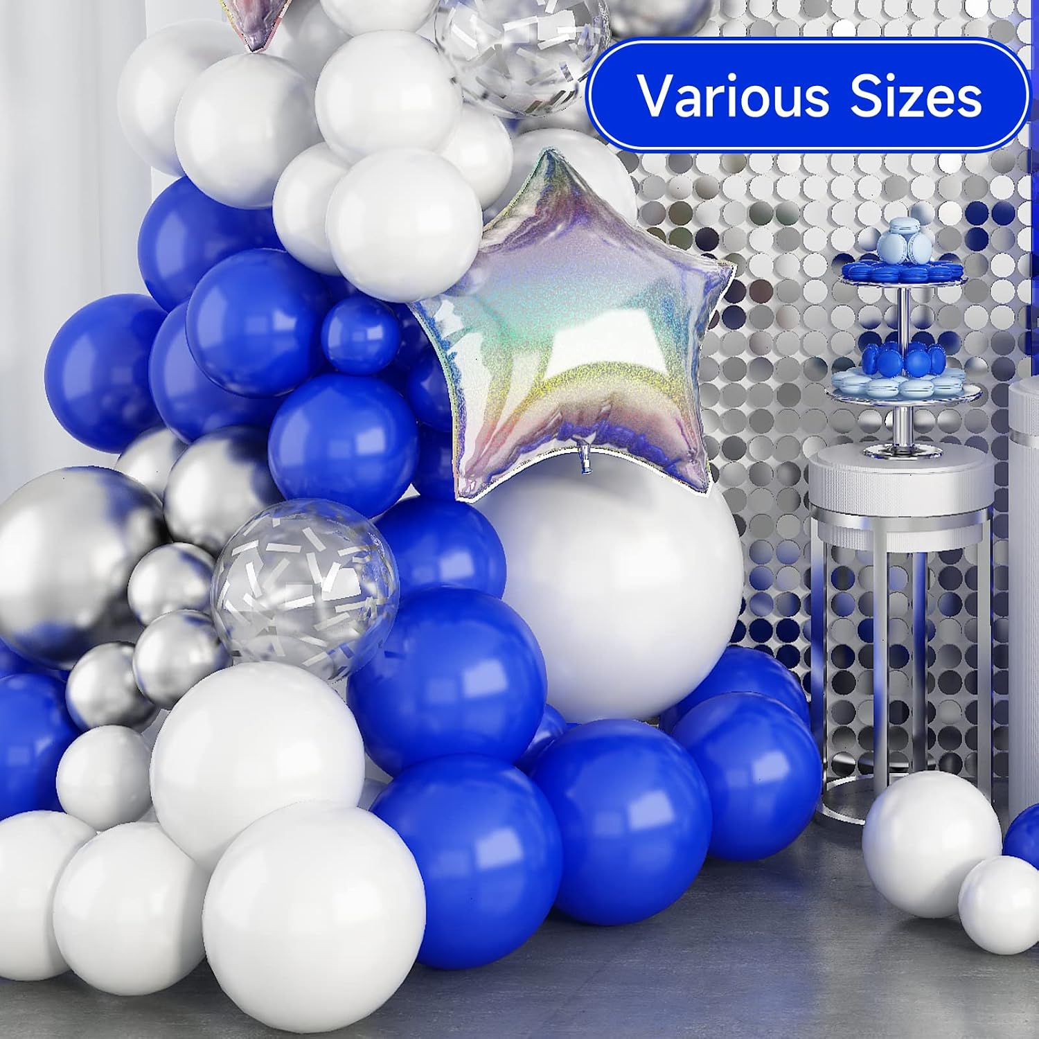 GREMAG Kit de guirnalda de globos azules y blancos, 102 piezas de arco ...