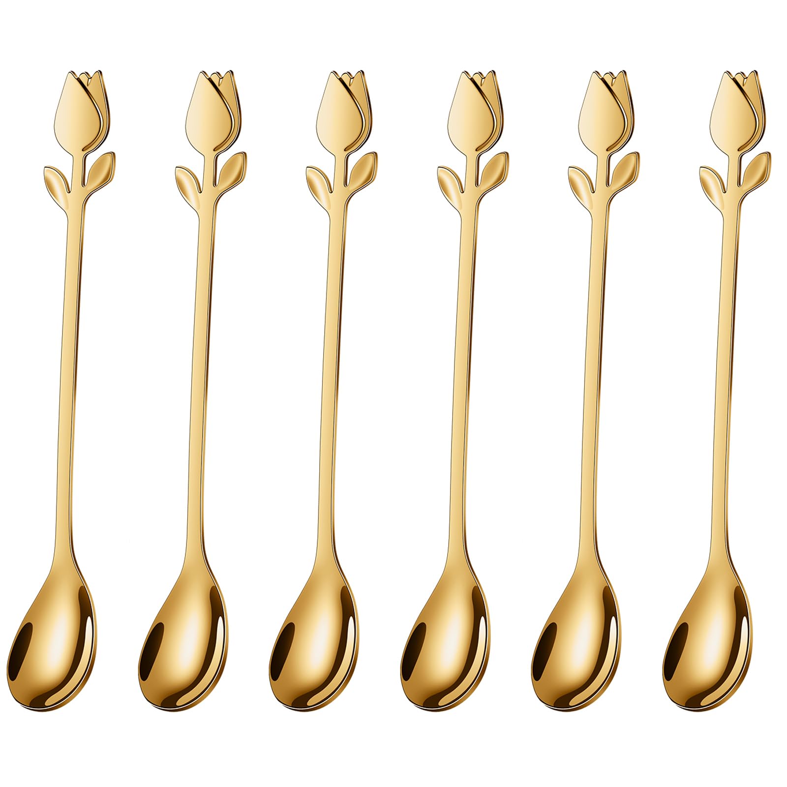Amazon.com: SGVRPVZ Gold Tulip/Rose Handle Tea Spoons 6-Pcs Set - 6 ...