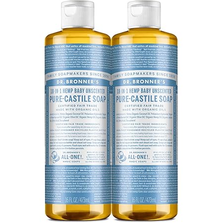 Amazon.com: Dr. Bronner’s - Pure-Castile Liquid Soap (Baby Unscented, 32 ounce, 2-Pack) - Made ...