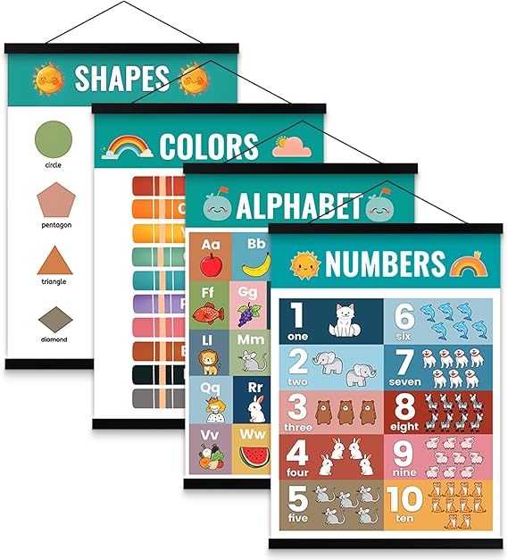 Benjia Alphabet Number Shape Color Poster Hanger Frame Set of 4 ...