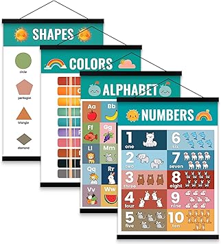 Benjia Alphabet Number Shape Color Poster Hanger Frame Set of 4 ...