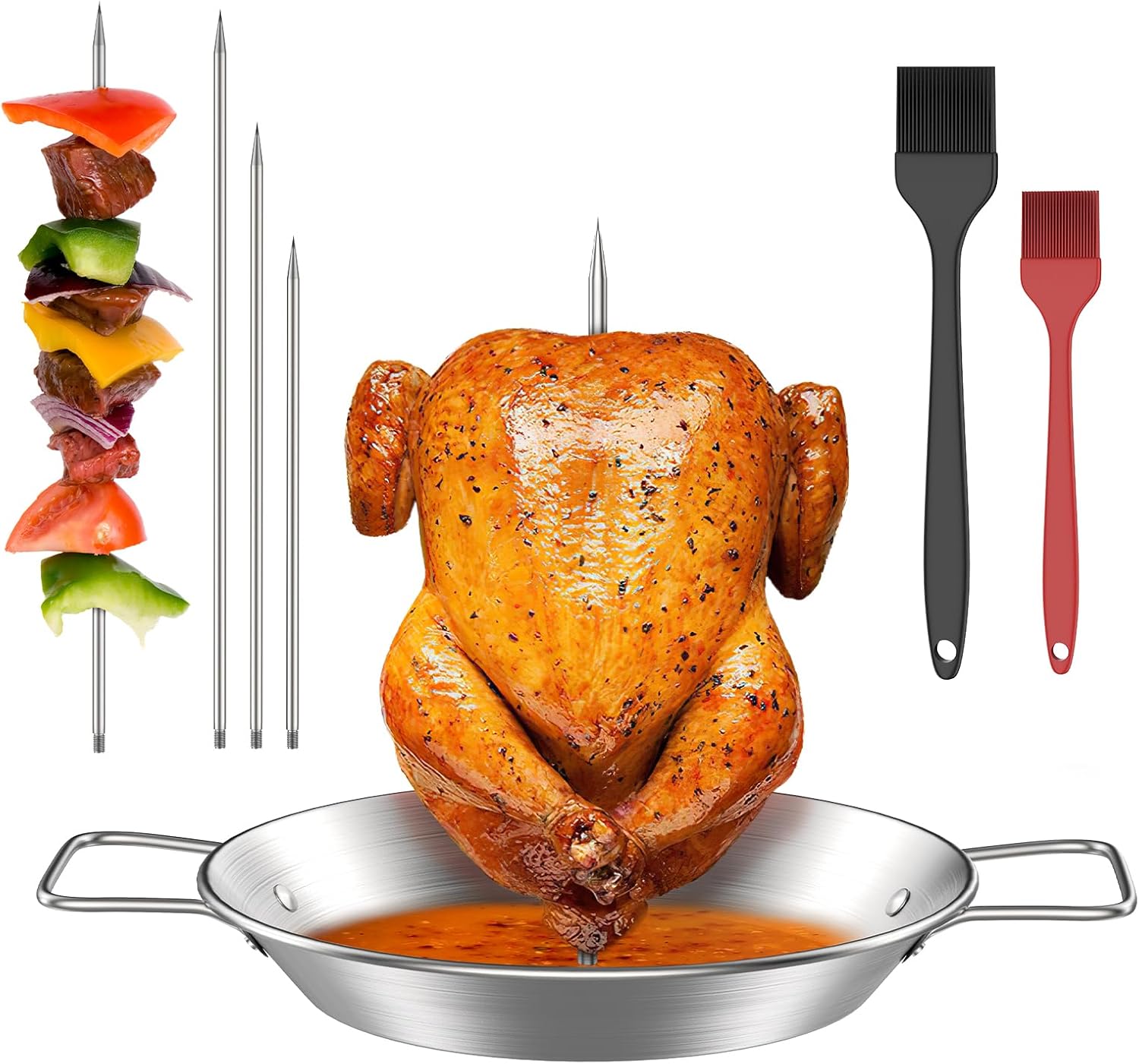 Vertical Meat Skewer, Vertical Skewer Pan BBQ with 3 Replacement Spikes ...