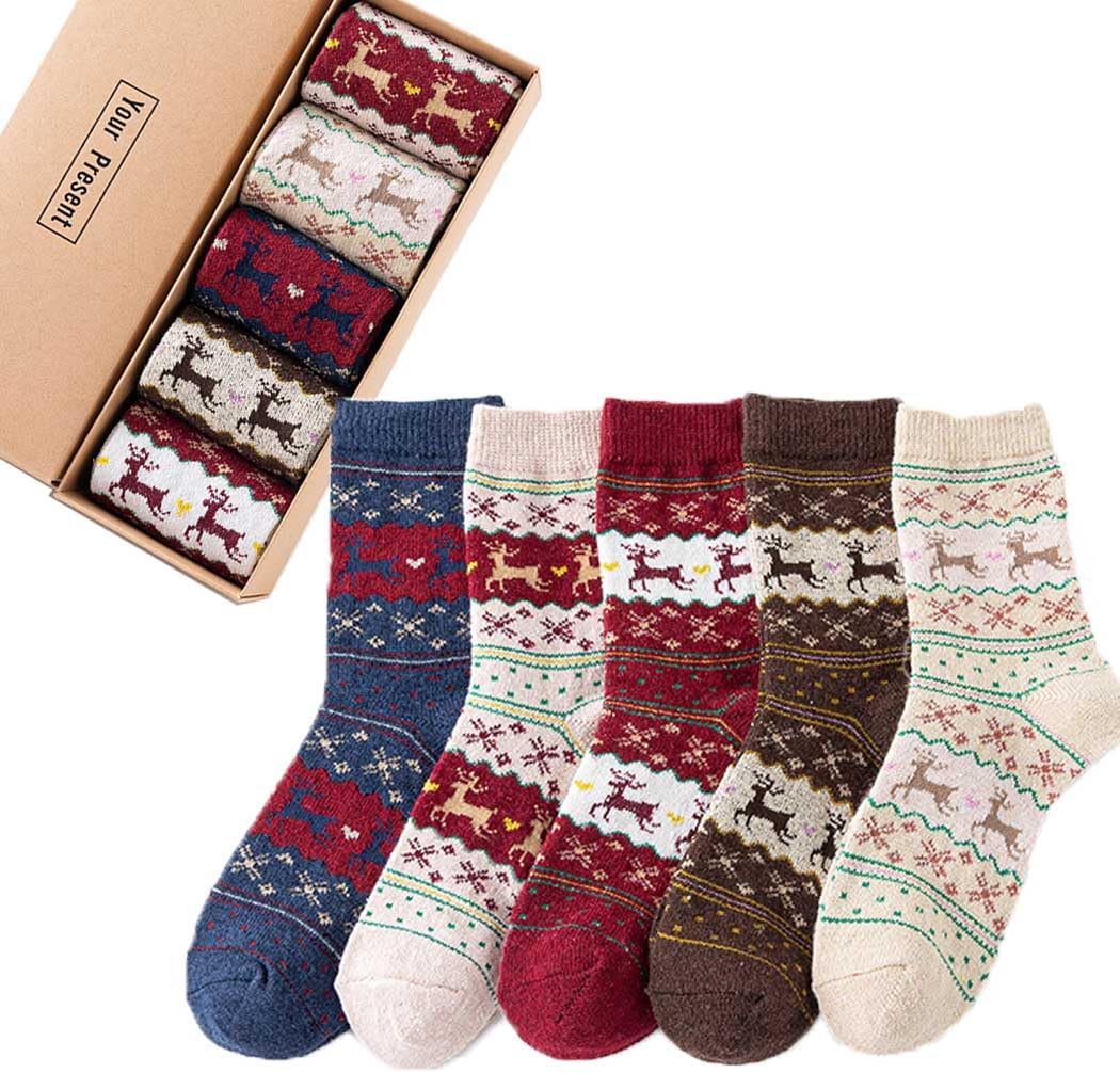 Christmas Socks 5 Pairs Christmas Holiday Gift for Womens Men Xmas ...