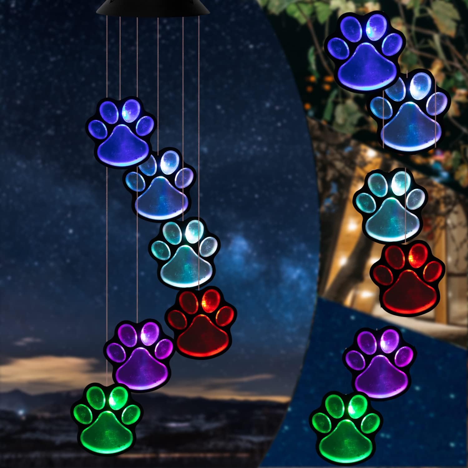 Amazon.com : Wind Chime Solar Lights Chimes Dog Claw Wind Chimes Led ...