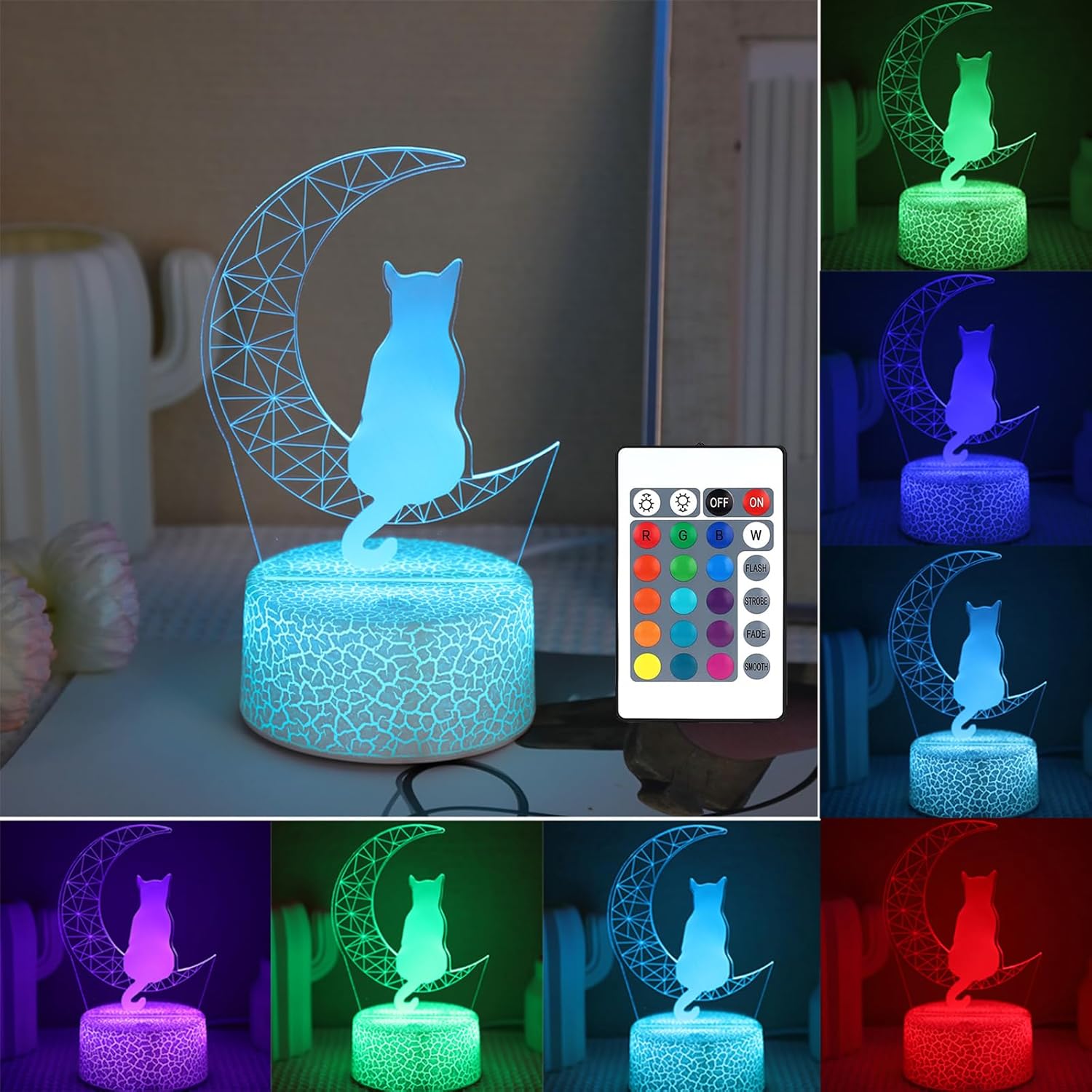 ZSLAIFU 3D Cat Light 16 Color Dimmable Color Changing Cat Themed Gifts ...