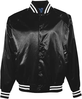 Augusta Sportswear Satin baseball jacket/striped trim - BLACK/WHITE ...