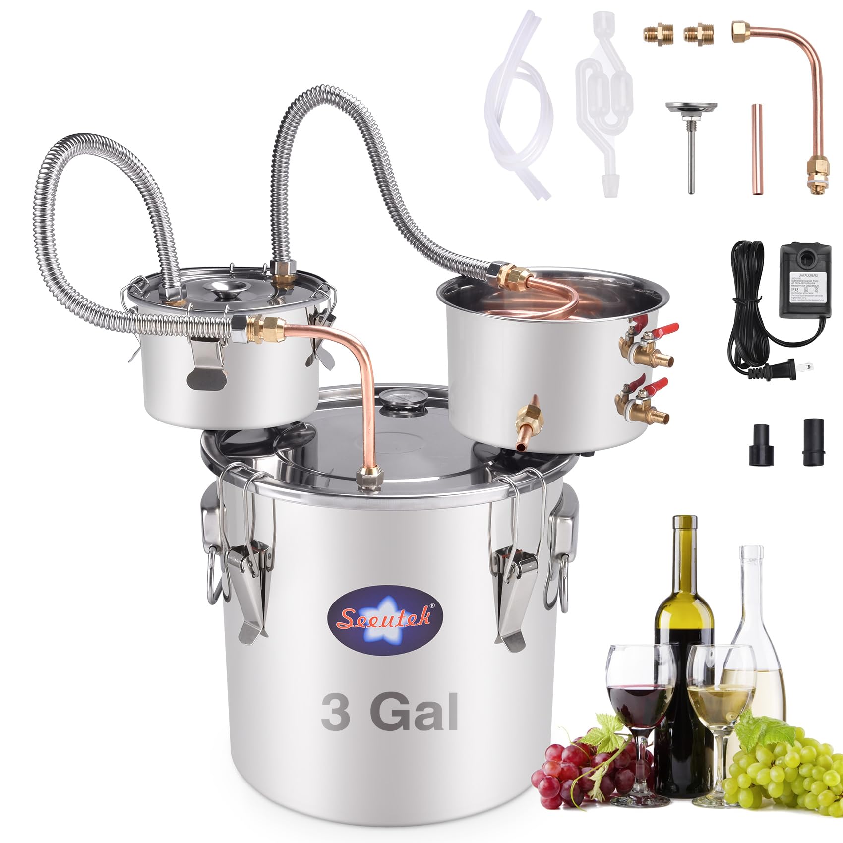 Snapklik.com : Seeutek Alcohol Still 3Gal 12L Stainless Steel Alcohol ...