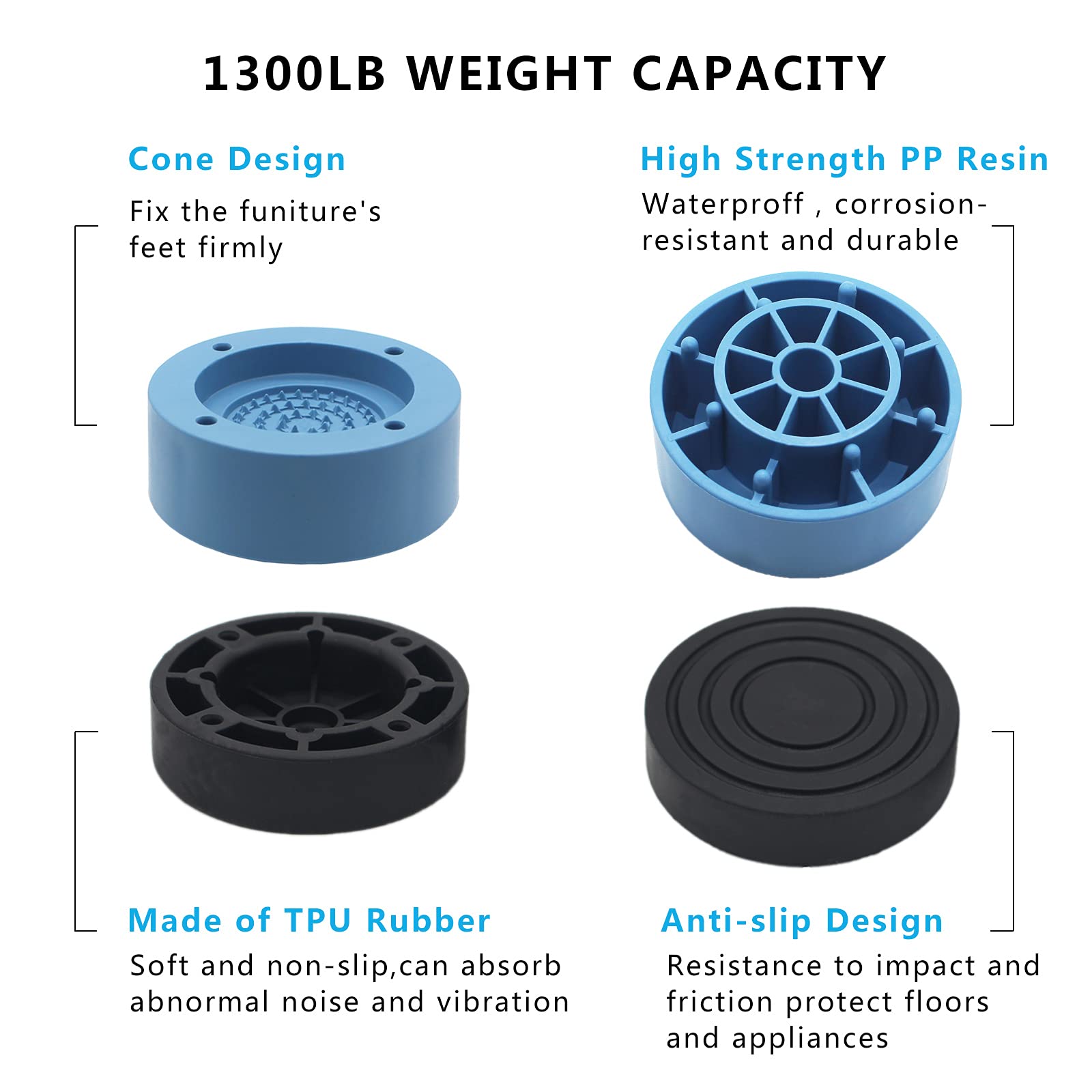 HANIHUA Round Bed Risers 4 Pack Blue Heavy Duty Furniture Risers Lifts ...