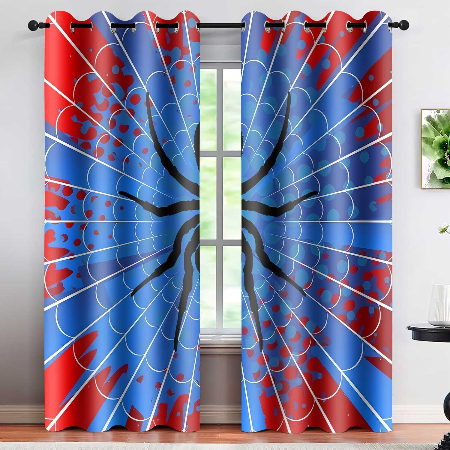 Amazon.com: TYTYUU Red Blue Spider Webs Bedroom Curtains for Children ...
