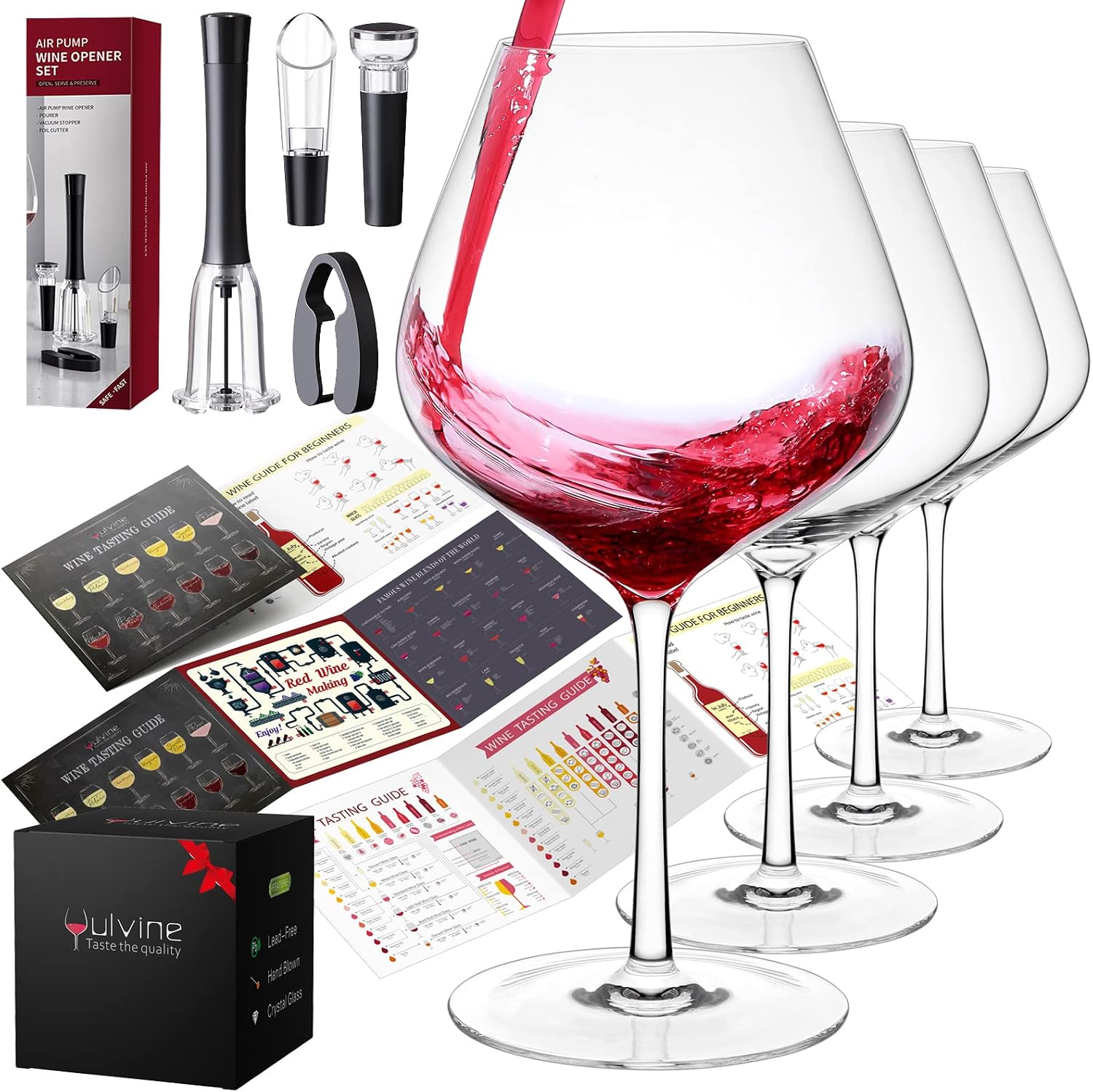 Amazon.com | YULVINE Large Crystal Red Wine Glasses Set of 4,Hand Blown ...