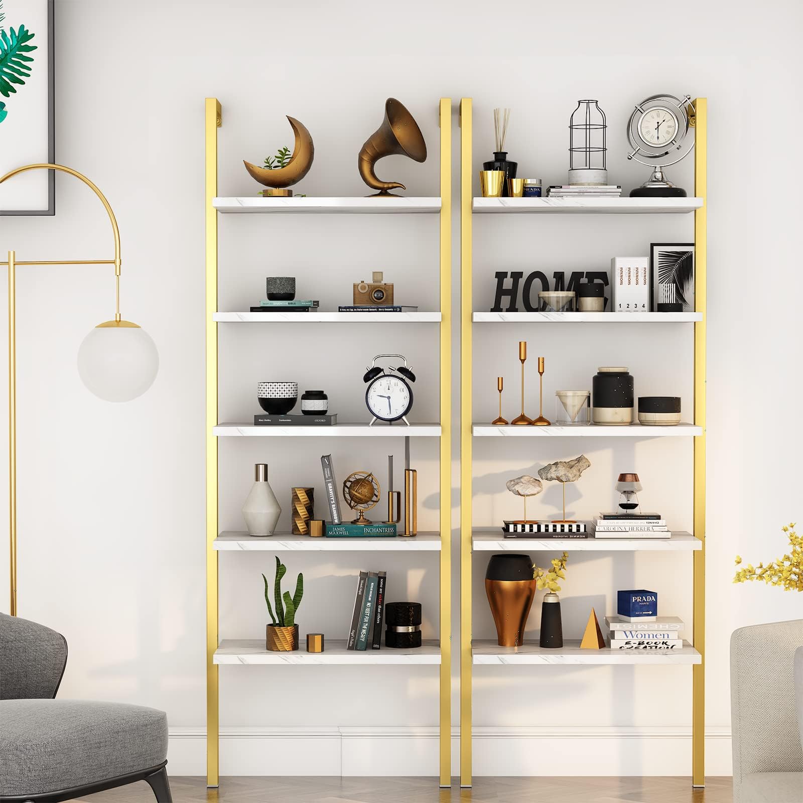 Amazon.com: AWQM 2PCS Ladder Bookshelf, 5-Tier Bookcase Wall Mounted ...