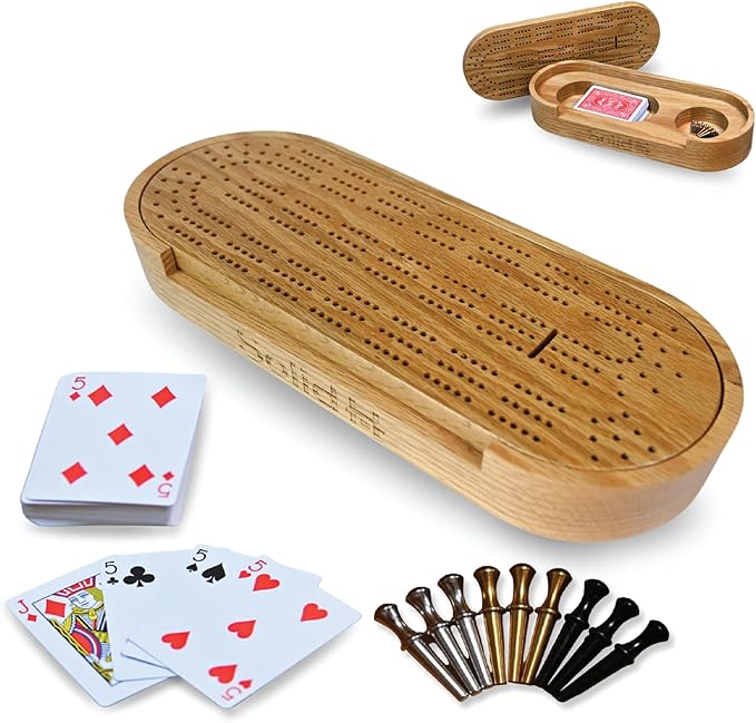 Amazon.com: Premium Oak Cribbage Board Game Set -Unique Cribbage Board ...