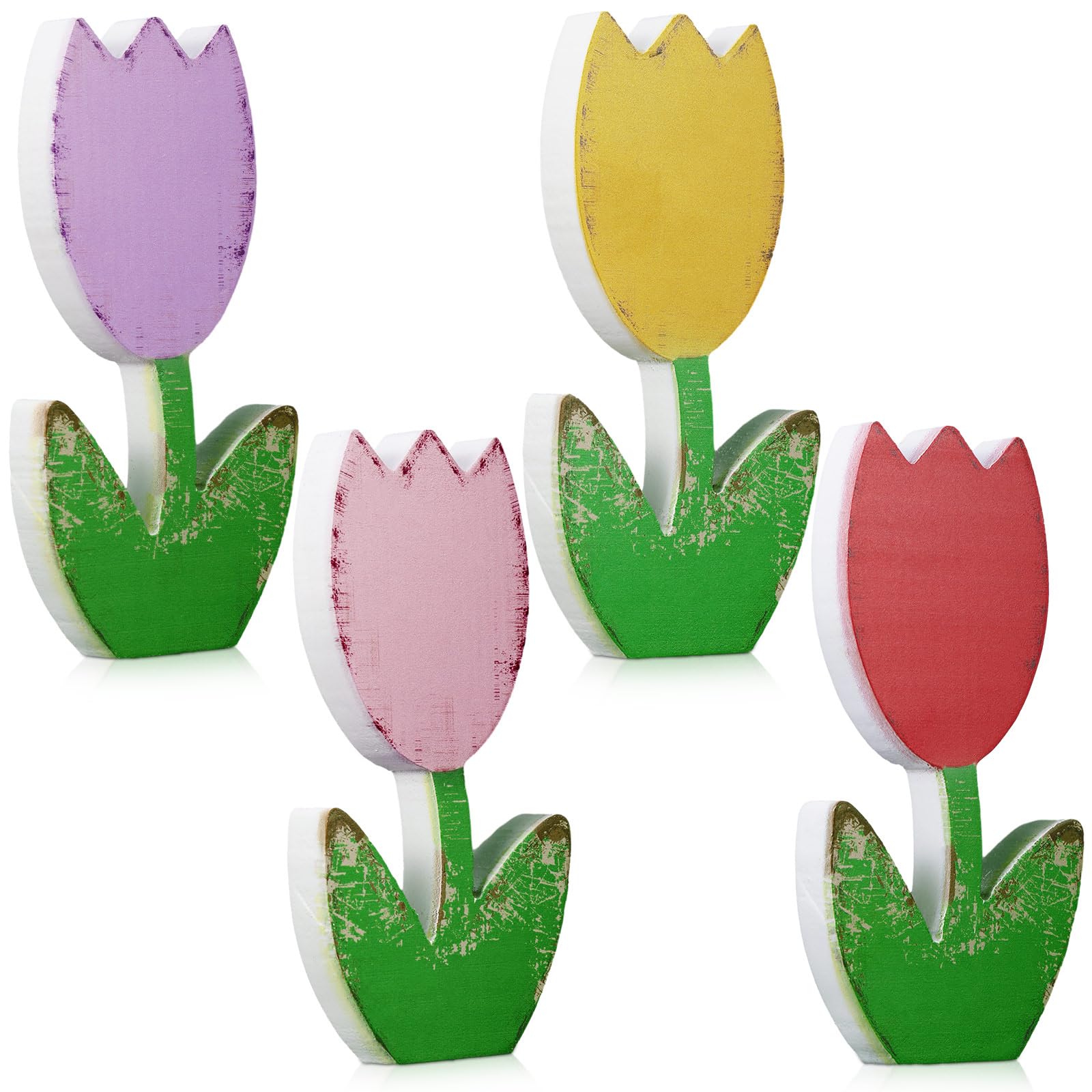 Amazon.com: Wenqik 4 Pcs Spring Tulips Wood Signs Retro Wooden Tulip ...