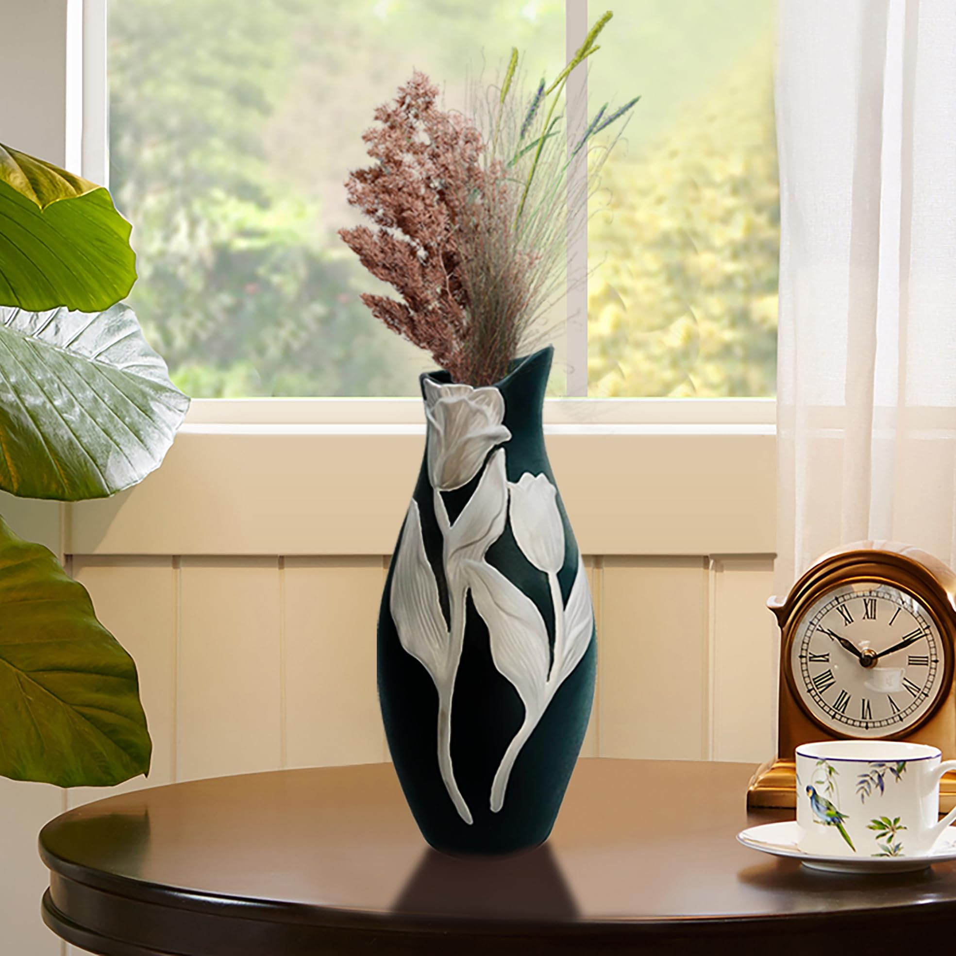 Amazon.com: Ceramic Tulip Vase, Black Flower Vases Decorative，Big ...