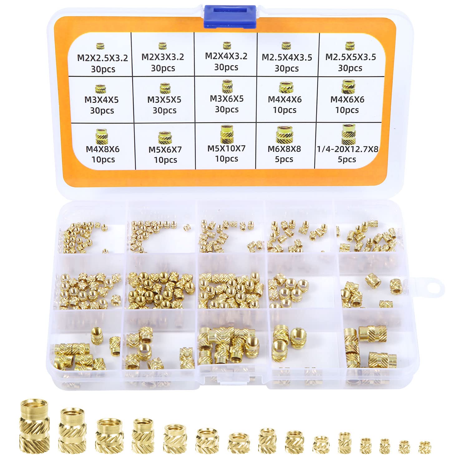 300Pcs M2 M3 M4 M5 M6 Female Thread Knurled Nuts Brass Threaded Insert ...