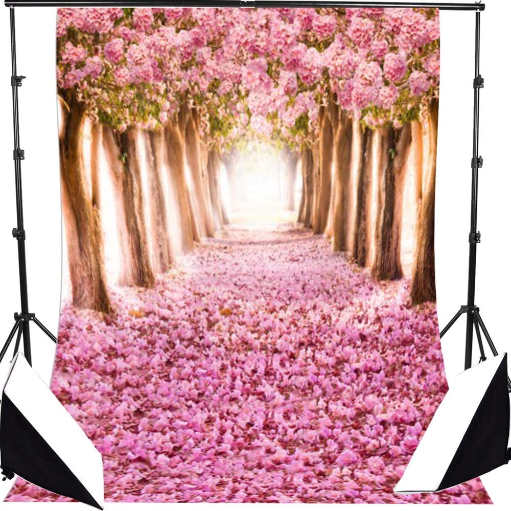 Amazon.com: DODOING 5x7ft Cherry Blossoms Street Vinyl Backdrop ...