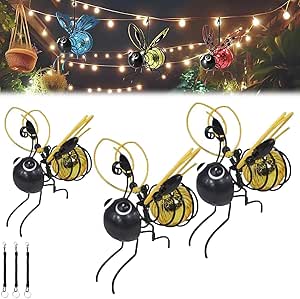LINGDSW Solar Bee Lights Outdoor, Outdoor Hanging Solar Bee Light ...