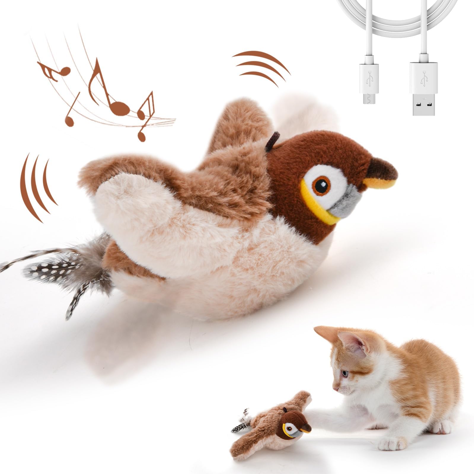 KreizyGo Cat Toys, Flapping Wings Sparrow, No Flying, Chirping Bird Toy ...