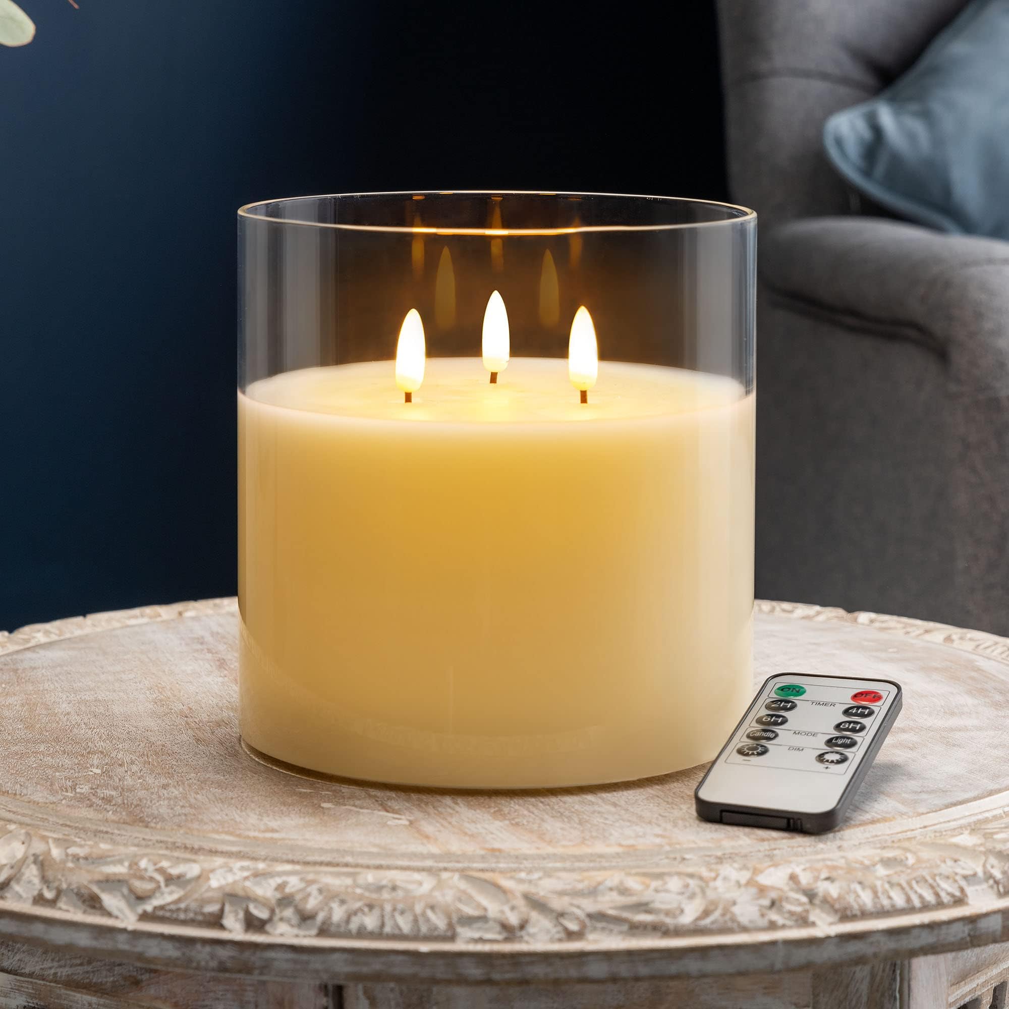 CHRISTOW Flickering LED Candle With Remote Control 3 Wick Battery ...