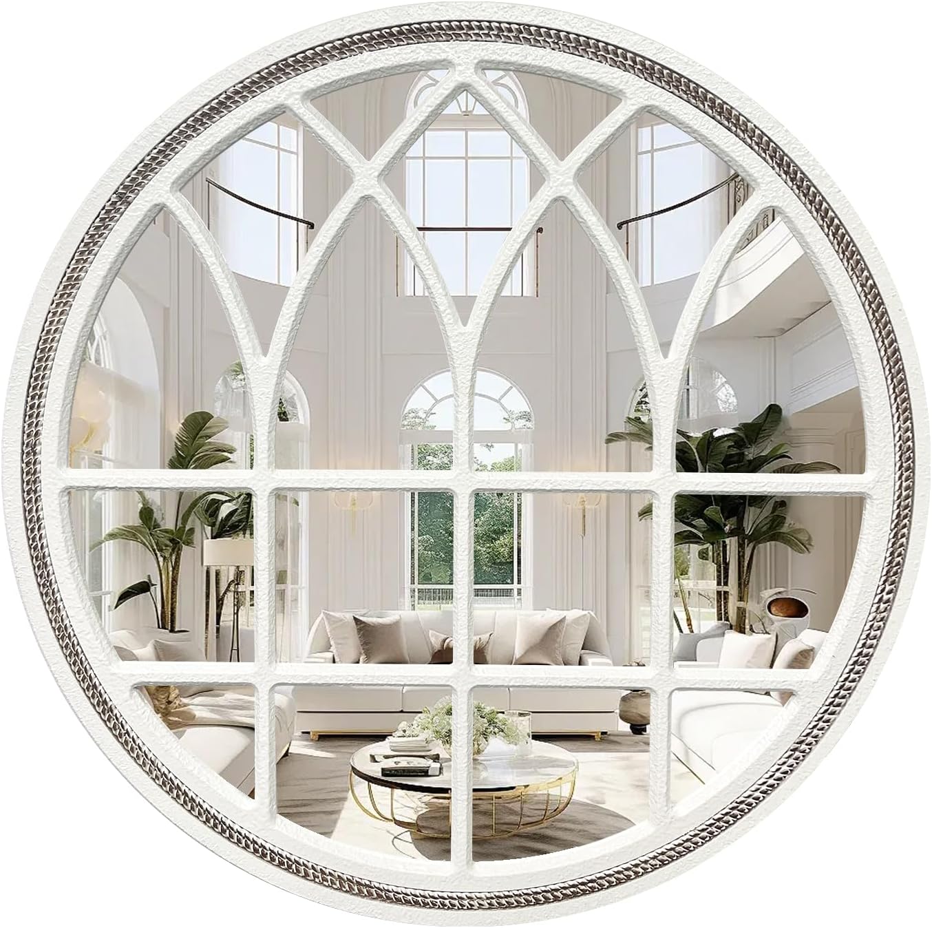 Amazon.com: HOITUZYUS 30 inches Rustic White Round Wood Window Mirror ...