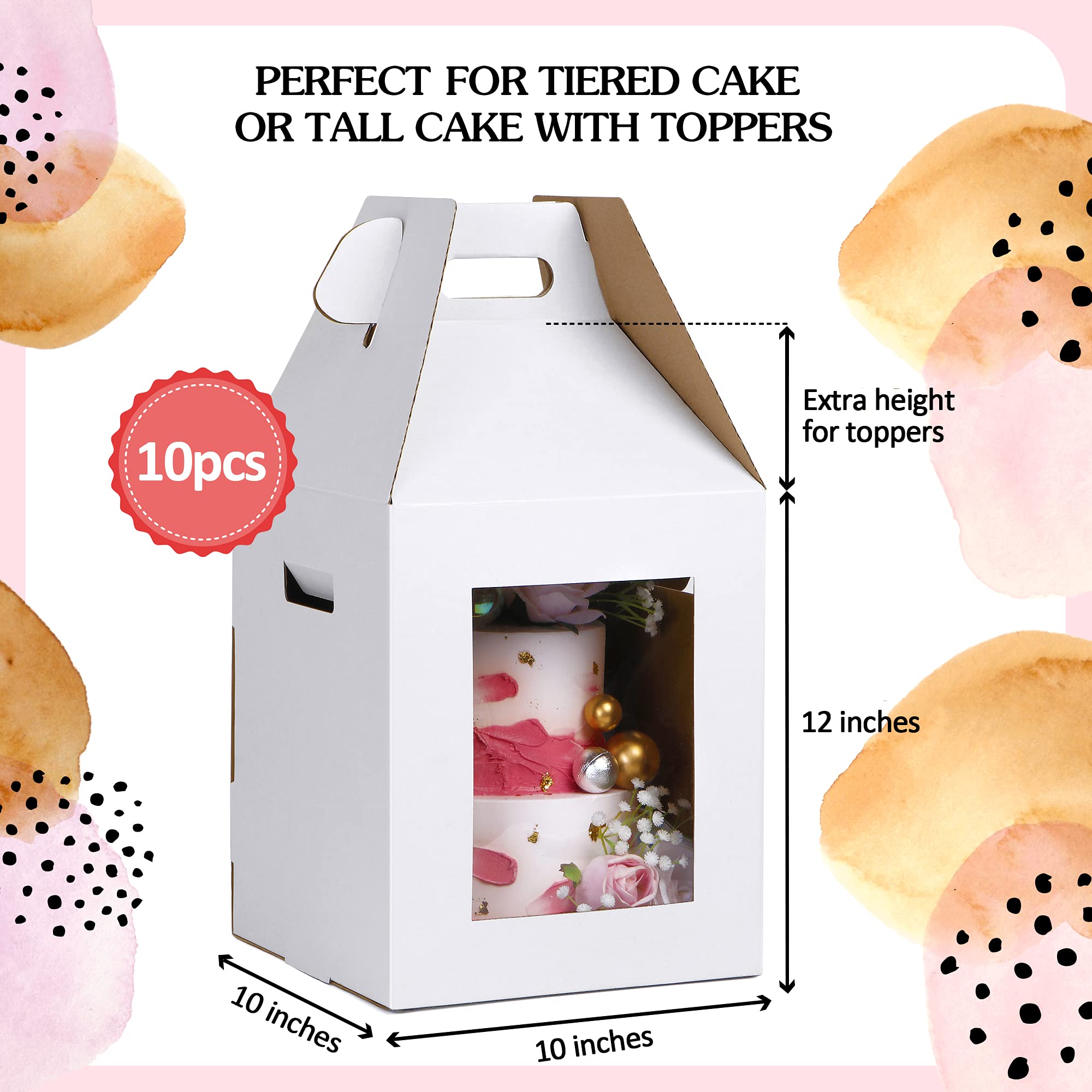 Cake Boxes with Window, Tall Cake Box | 10pcs 10x10x12 inch Cake Box ...