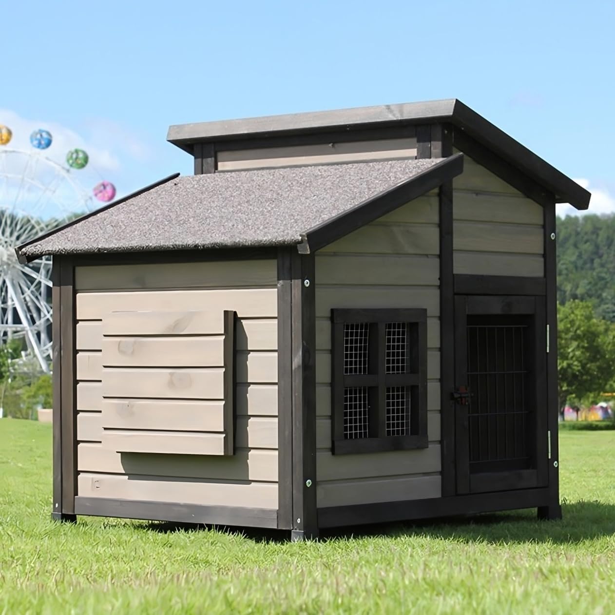 Amazon.com : Large Dog House Outdoor Weatherproof Dog Kennel Villa with Elevated Floor & Doors ...