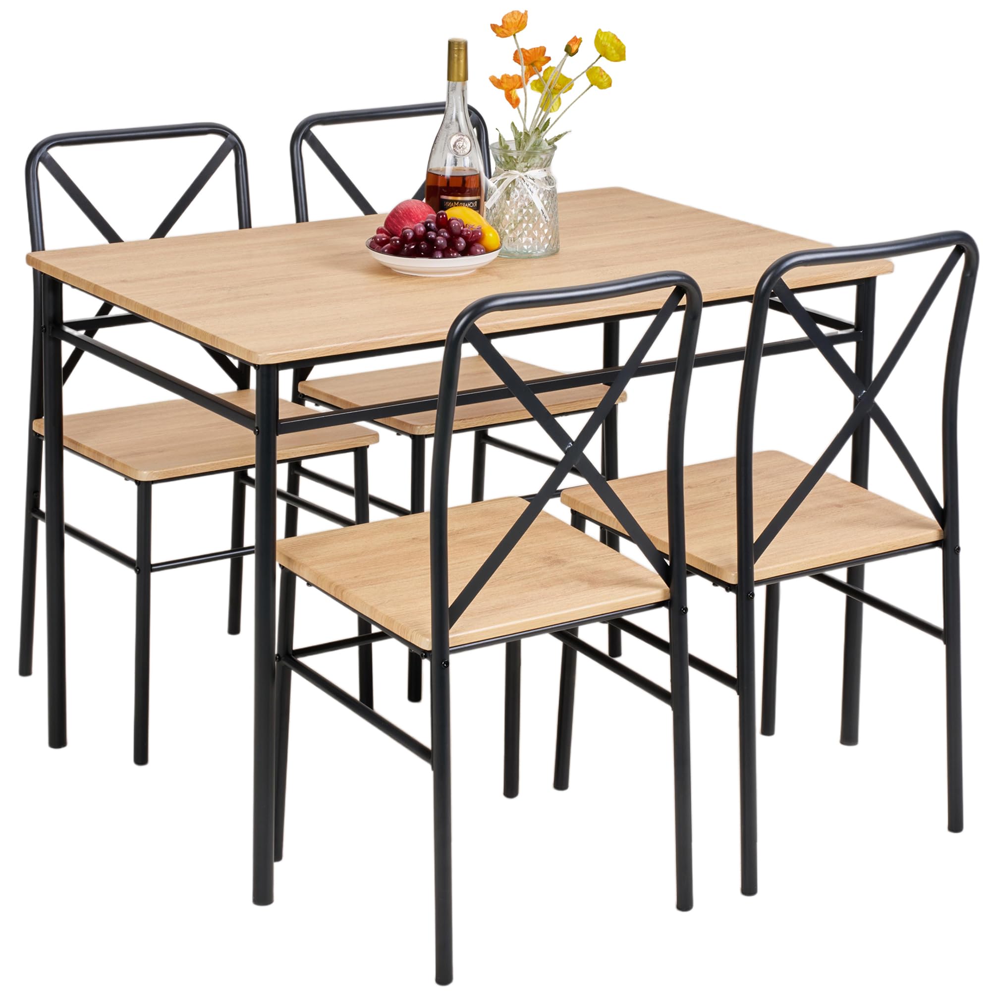 Amazon.com - VECELO 5 Piece Kitchen Dining Room Table Sets for 4,Wood ...