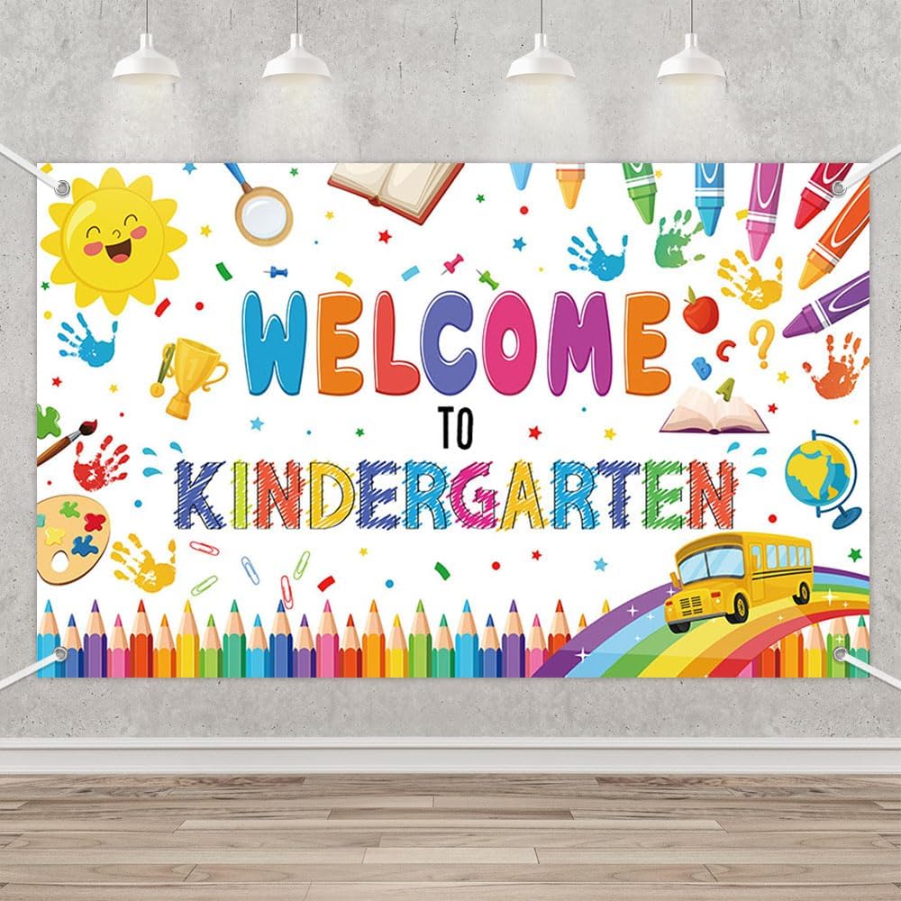 Amazon.com : MEHOFOND Welcome to Kindergarten Banner Colorful Back to ...