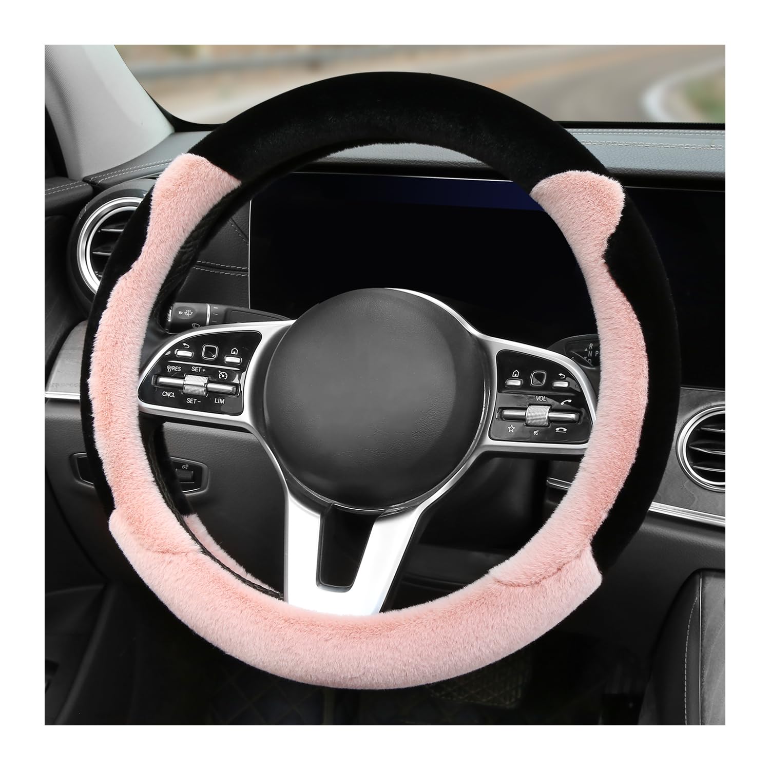 Amazon.com: Pink Fluffy Plush Steering Wheel Cover for Women Girl with ...
