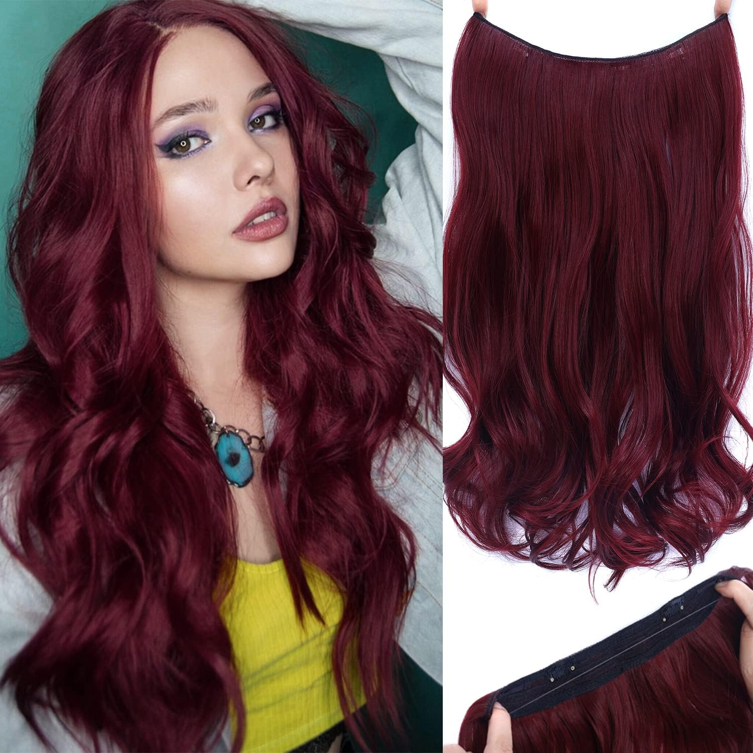 Amazon.com : ASKUANG Halo Hair Extensions for Women Wavy Curly Hair ...