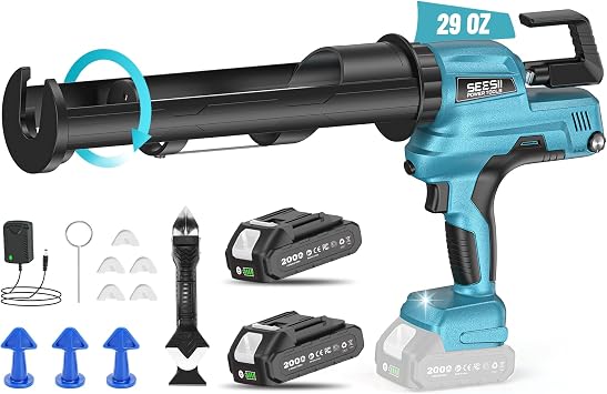 SEESII Electric Caulking Gun 29oz, Cordless Caulk Gun with 2x 2000mAh ...
