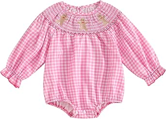 Amazon.com: Honganda Newborn Baby Girl Christmas Outfit Plaid Smocked Bubble Romper Santa Claus ...