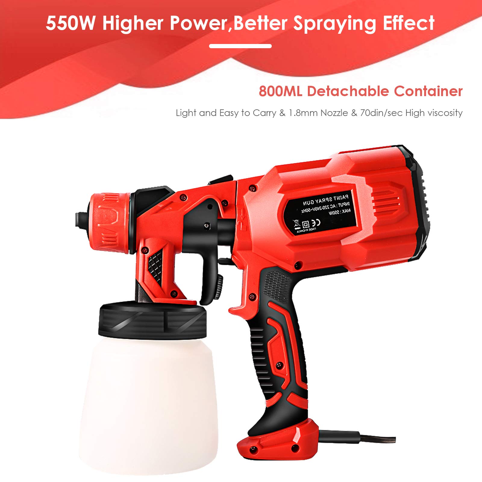 Buy Electric Paint Sprayer 800ml/min HVLP Spray Gun - 550W, 70 DIN/s ...
