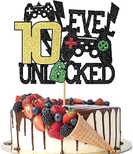 Amazon.com: Crseniny Level 10 Unlocked Cake Topper, Gaming Theme 10th ...