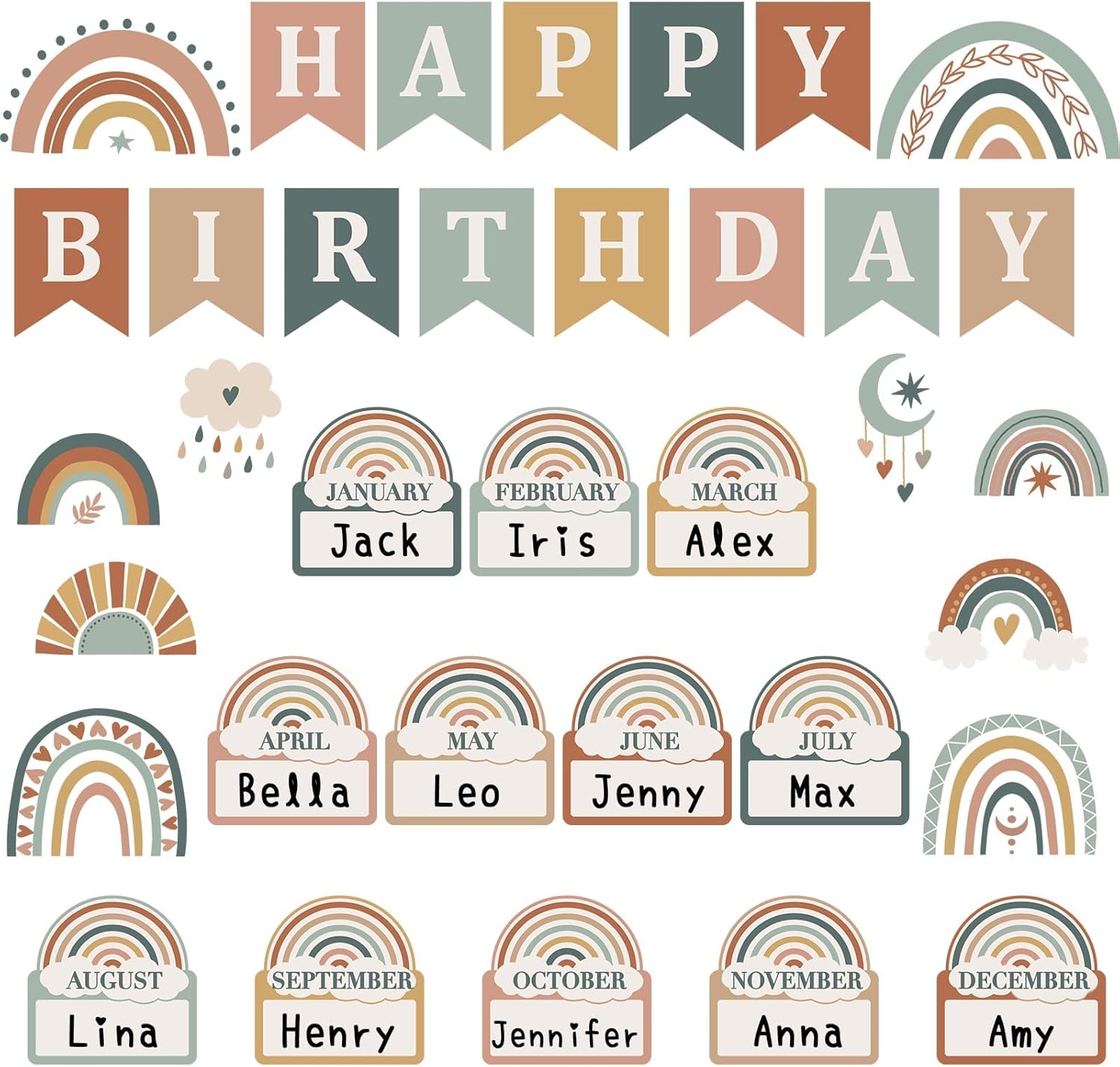 Amazon.com : 34 Pieces Modern Boho Birthday Bulletin Board Classroom ...