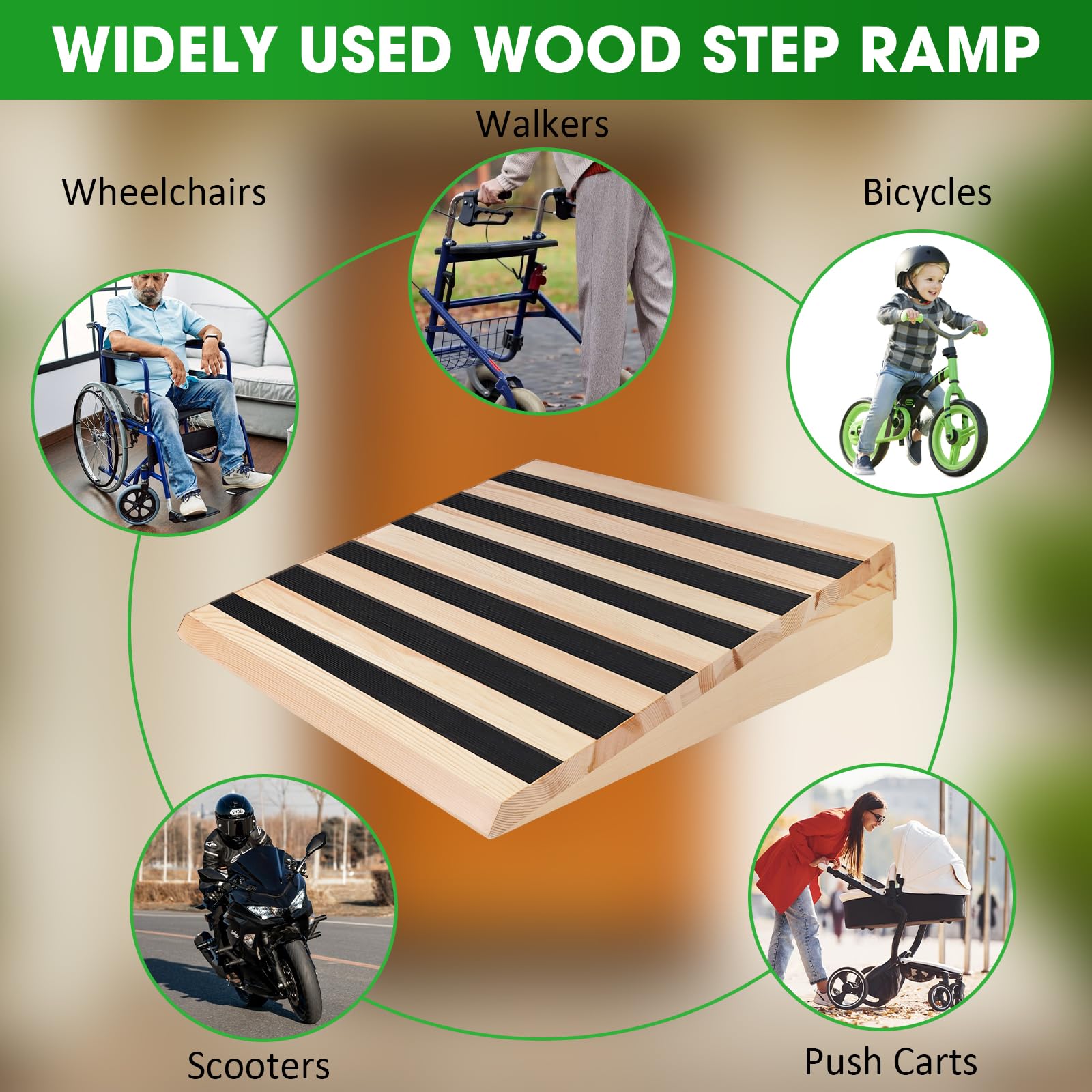 5 Inch Wooden Threshold Ramp for Home Steps(17.7" W*5.0" H, 17.7" W is ...