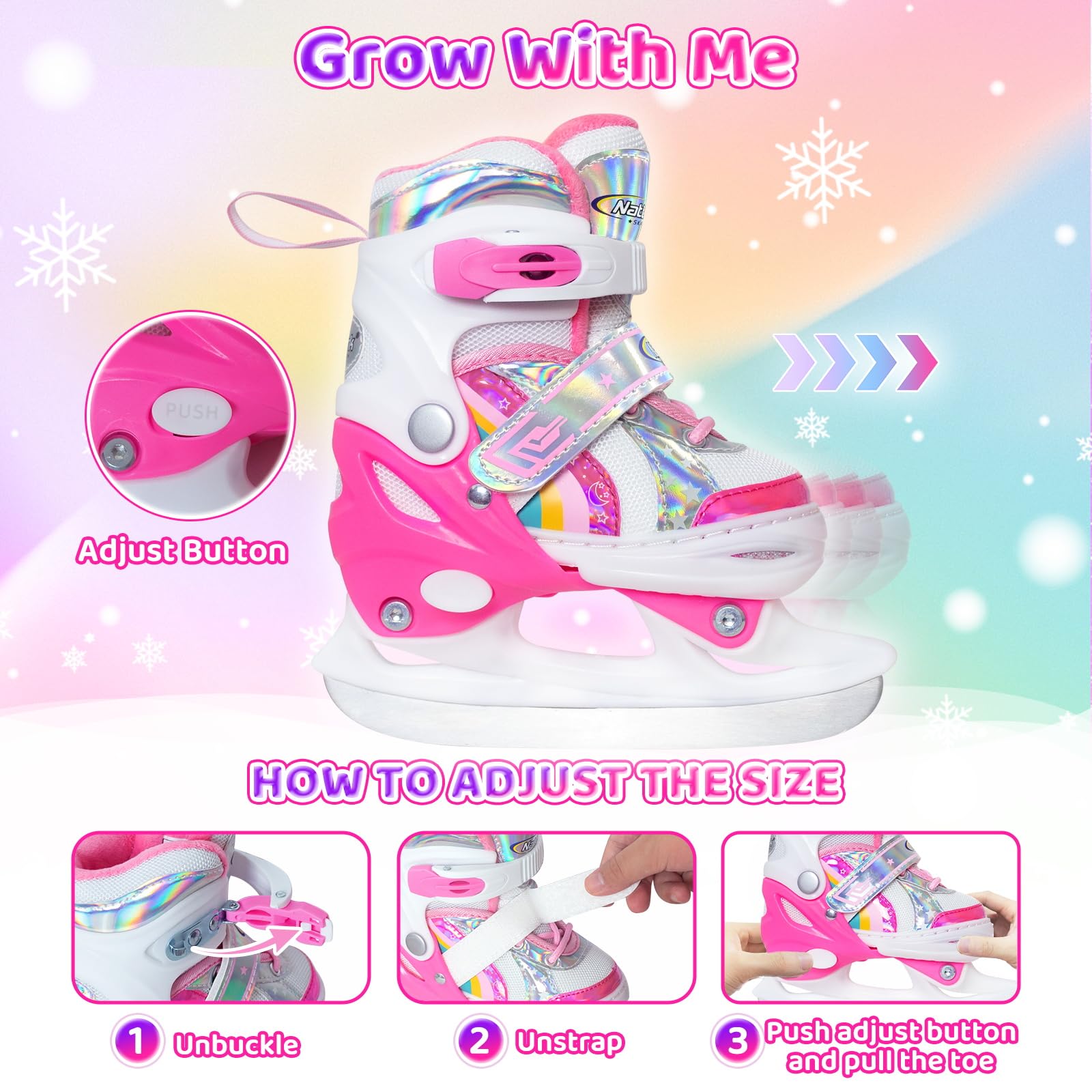 Snapklik.com : Nattork Girls Ice Skates For Kids 4 Size Adjustable ...