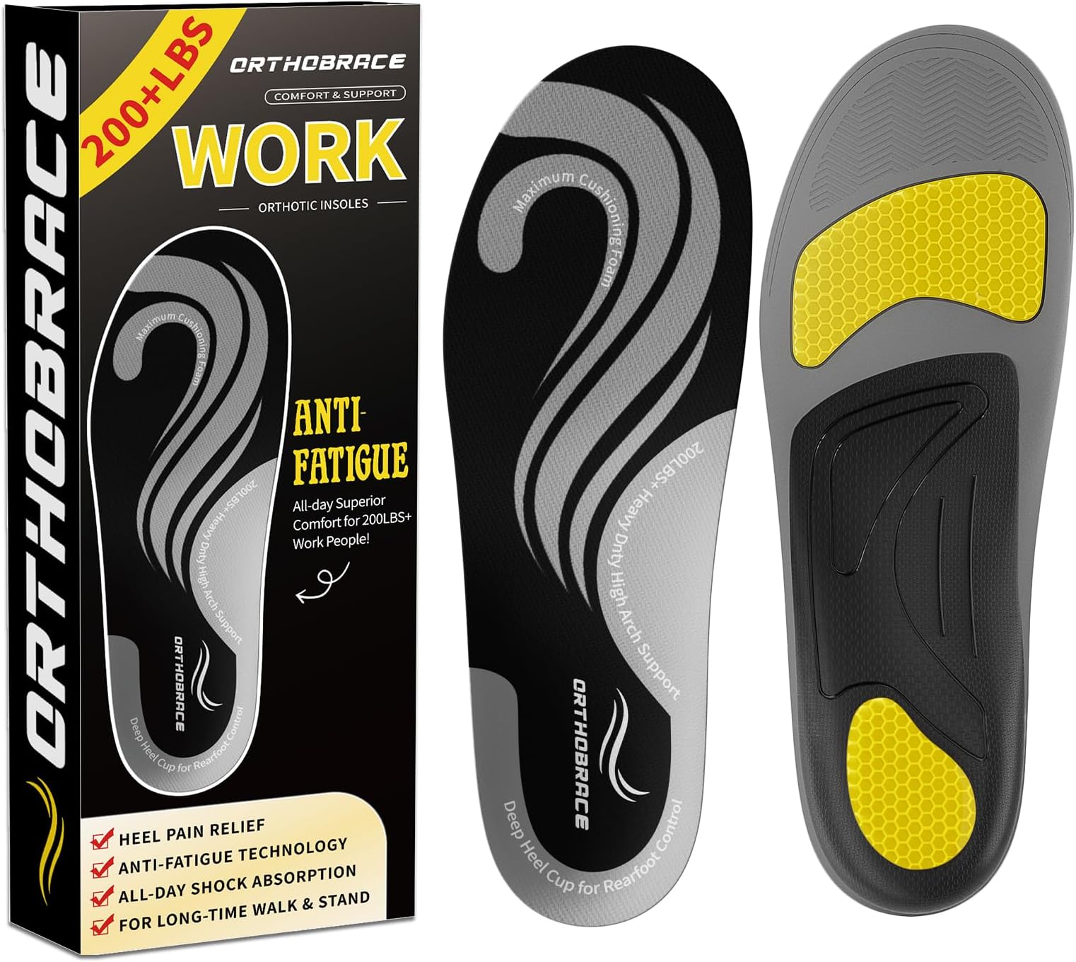 Amazon.com: Orthobrace Work Insoles for Standing All Day, 200+lbs Heavy ...