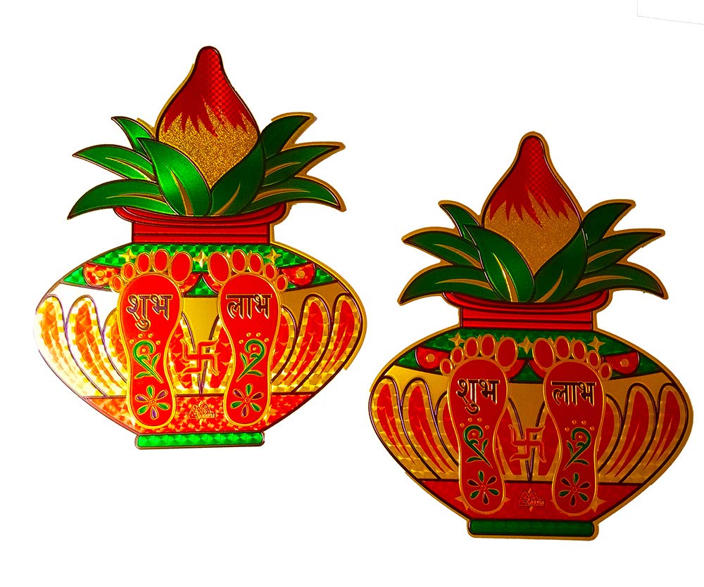 Buy DMS RETAIL Multicolor Kalash Shubh Labh Laxmi Feet Swastik Rangoli ...